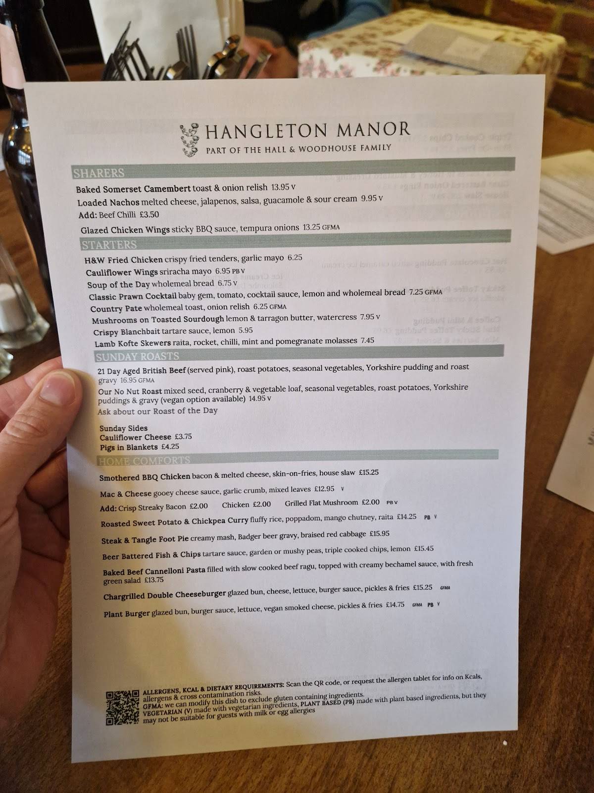 Menu at Hangleton Manor pub & bar, Hove