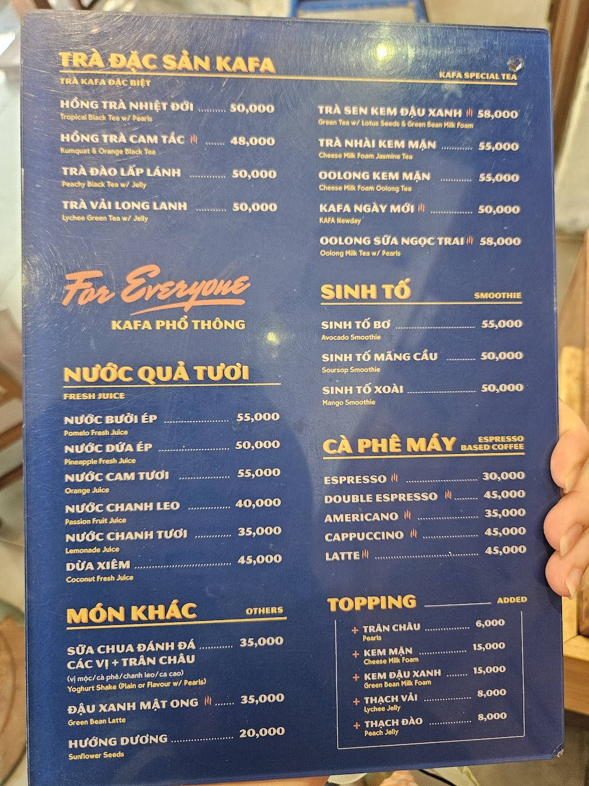 Menu at KAFA Café cafe, Hanoi, 6B P. Chả Cá