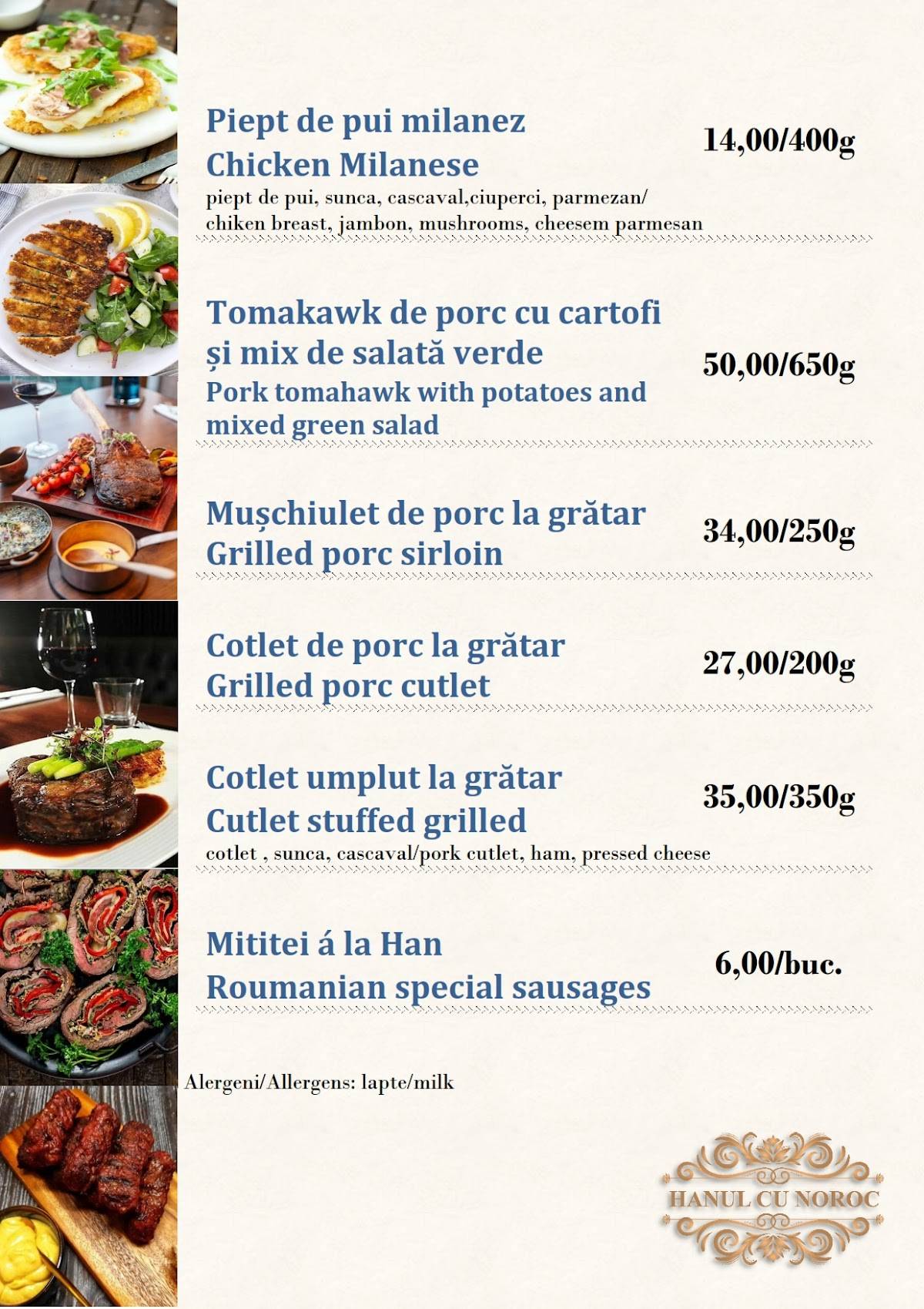 Menu at Hanul Cu Noroc, Alexandria, Strada Dunării 2L