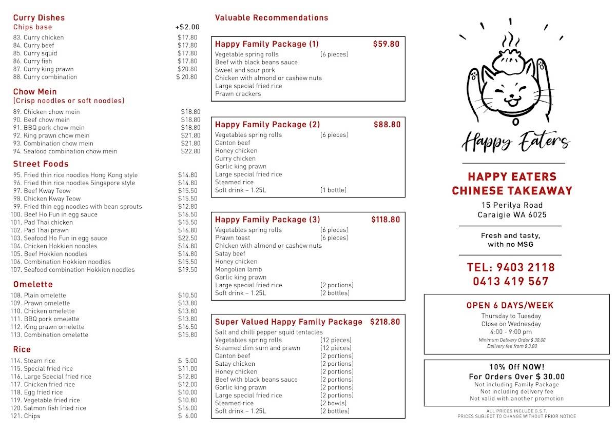 Menu at Happy Eaters Chinese Takeaway restaurant, Craigie