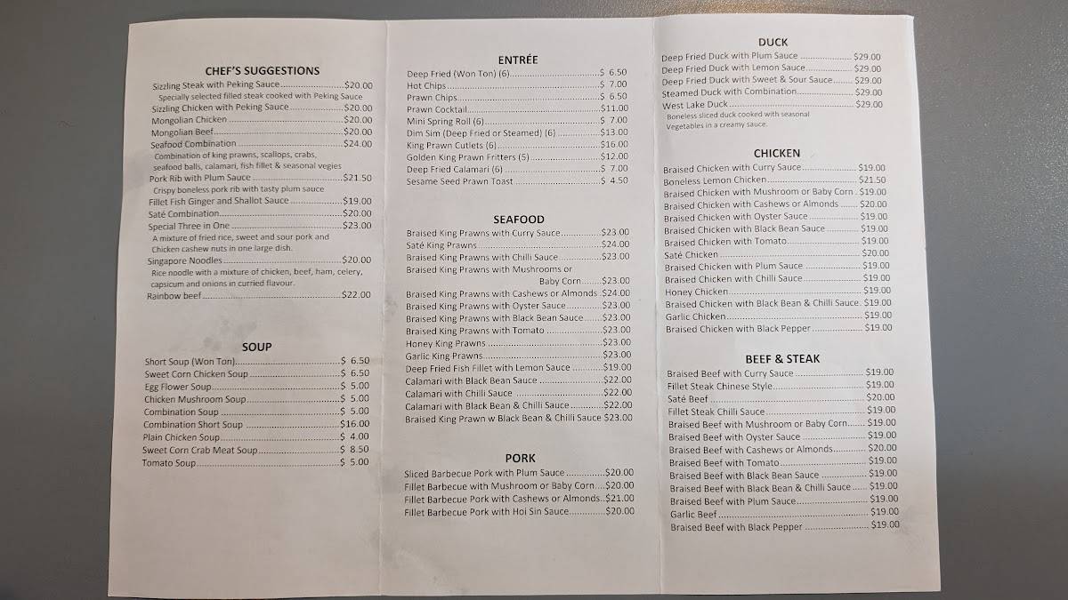 Menu at Happy Valley Chinese Restaurant, Longreach