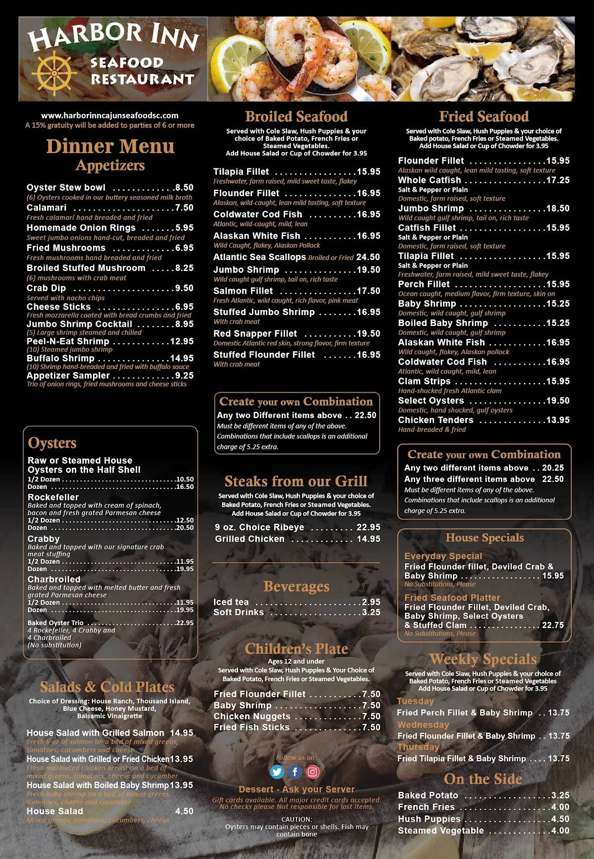 Menu at Harbor Inn Cajun Seafood pub & bar, Greenville