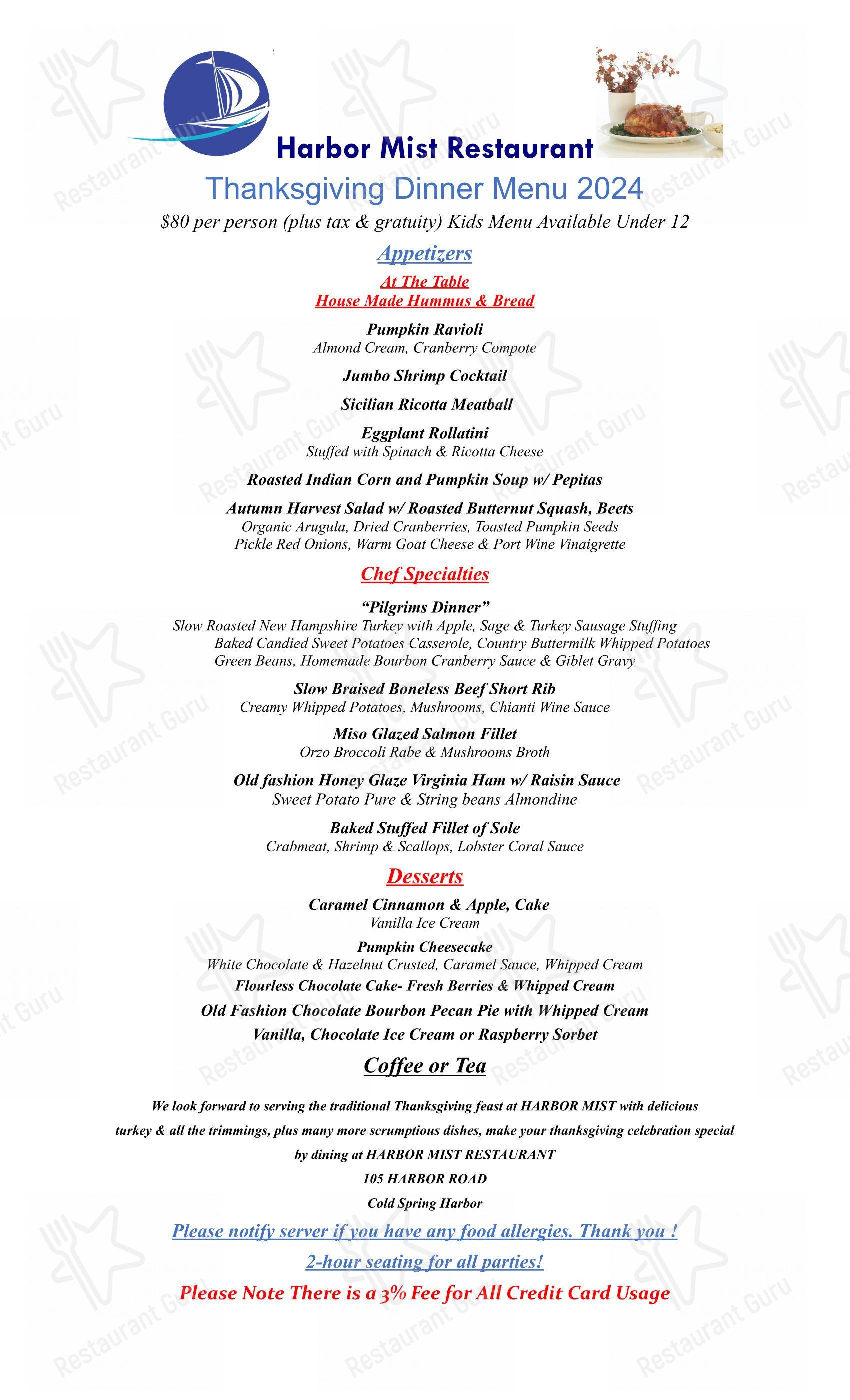 Menu at Harbor Mist Restaurant, Cold Spring Harbor