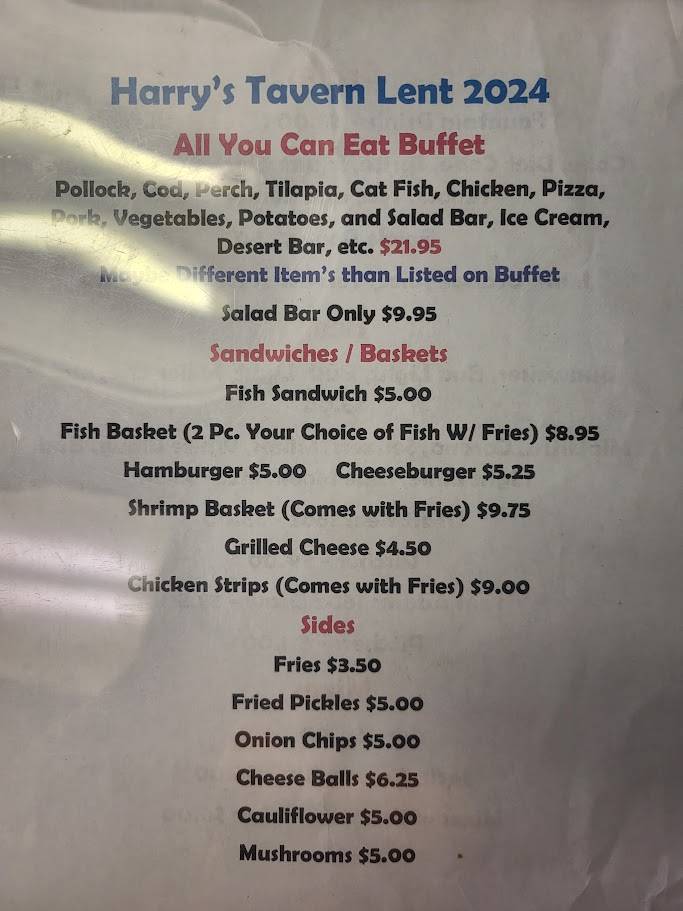Menu at Harry's Restaurant, Valparaiso