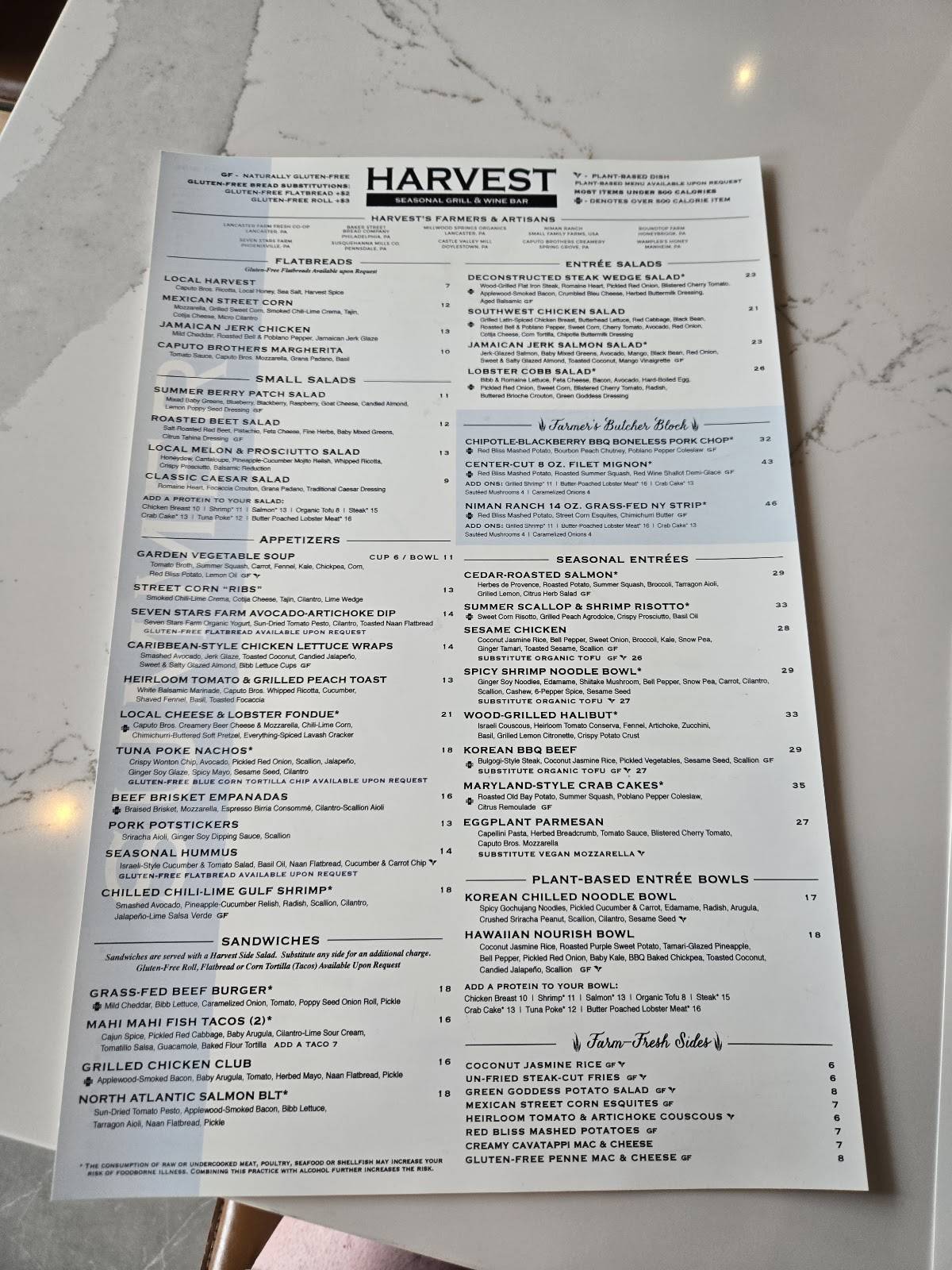 Menu at Harvest Seasonal Grill – Collegeville pub & bar, Collegeville