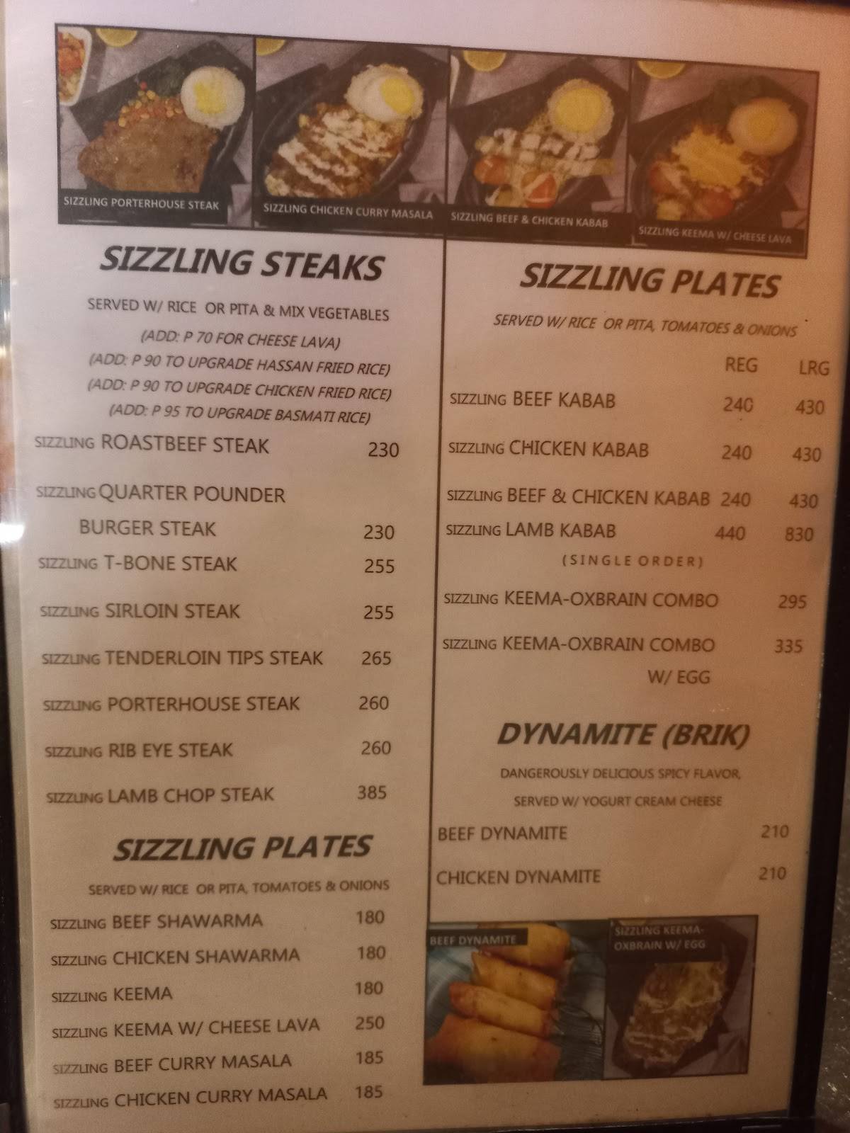Menu at Hassan Kabab and Steaks restaurant, Quezon City, 9 Visayas Ave