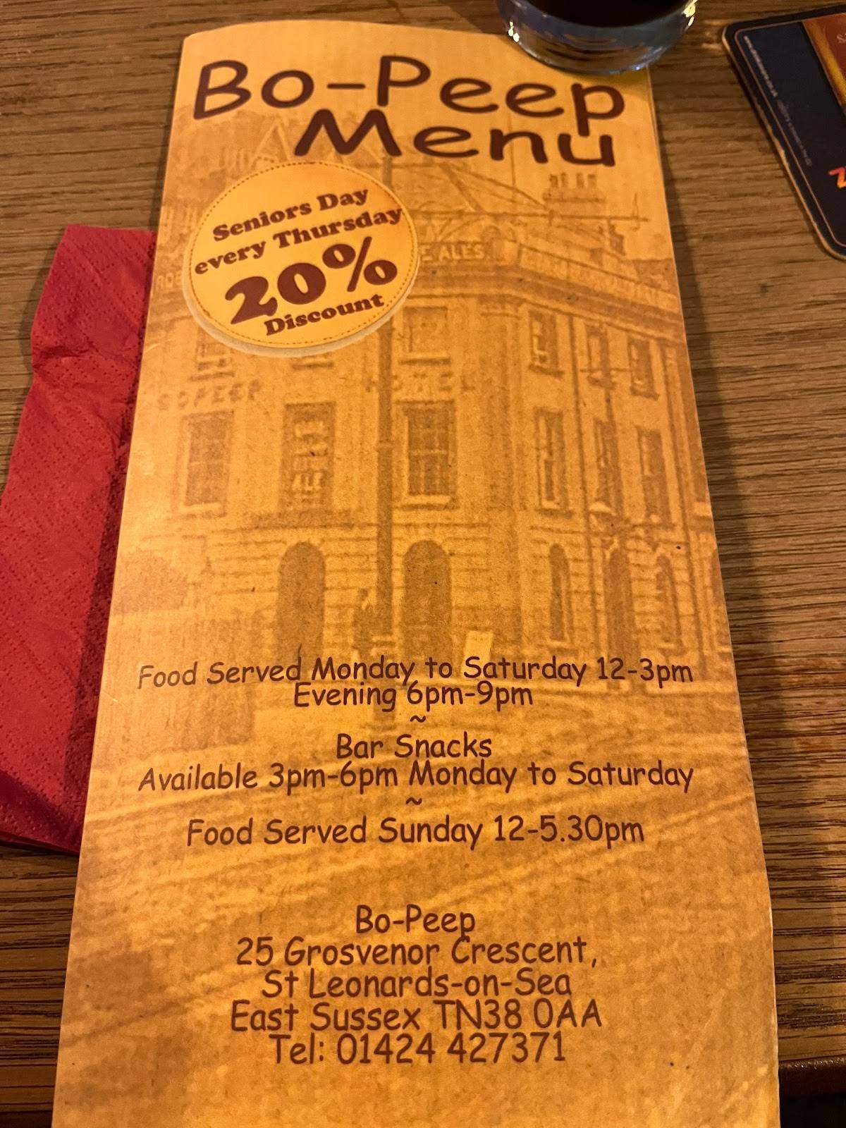Menu at The Bo Peep pub & bar, Saint Leonards