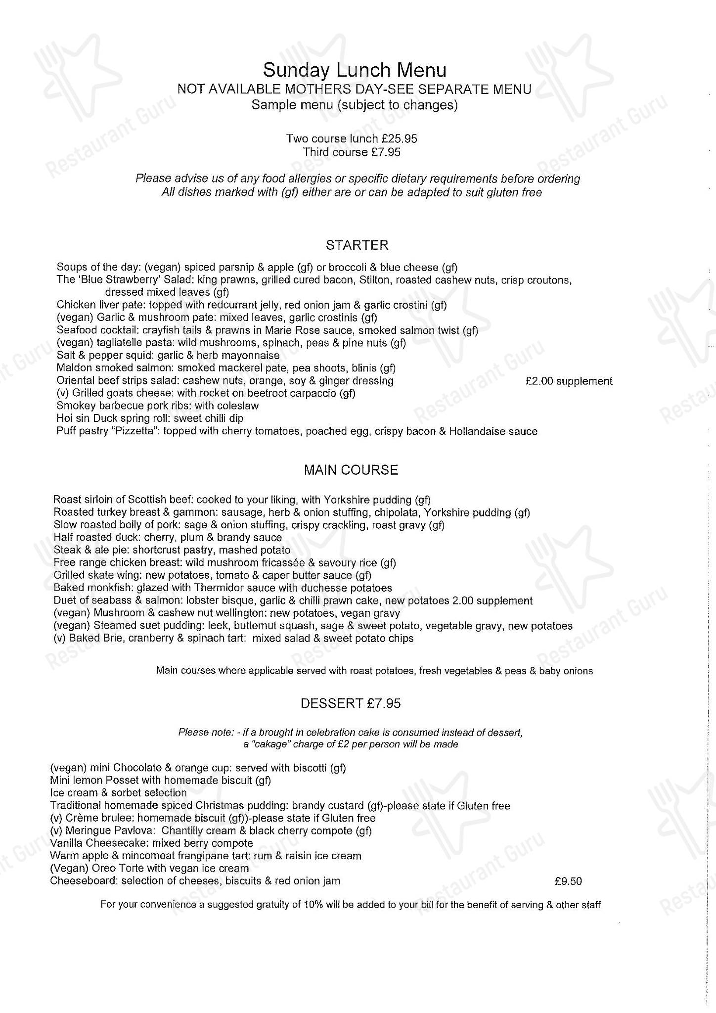 Menu at Blue Strawberry Bistro restaurant, Hatfield Peverel