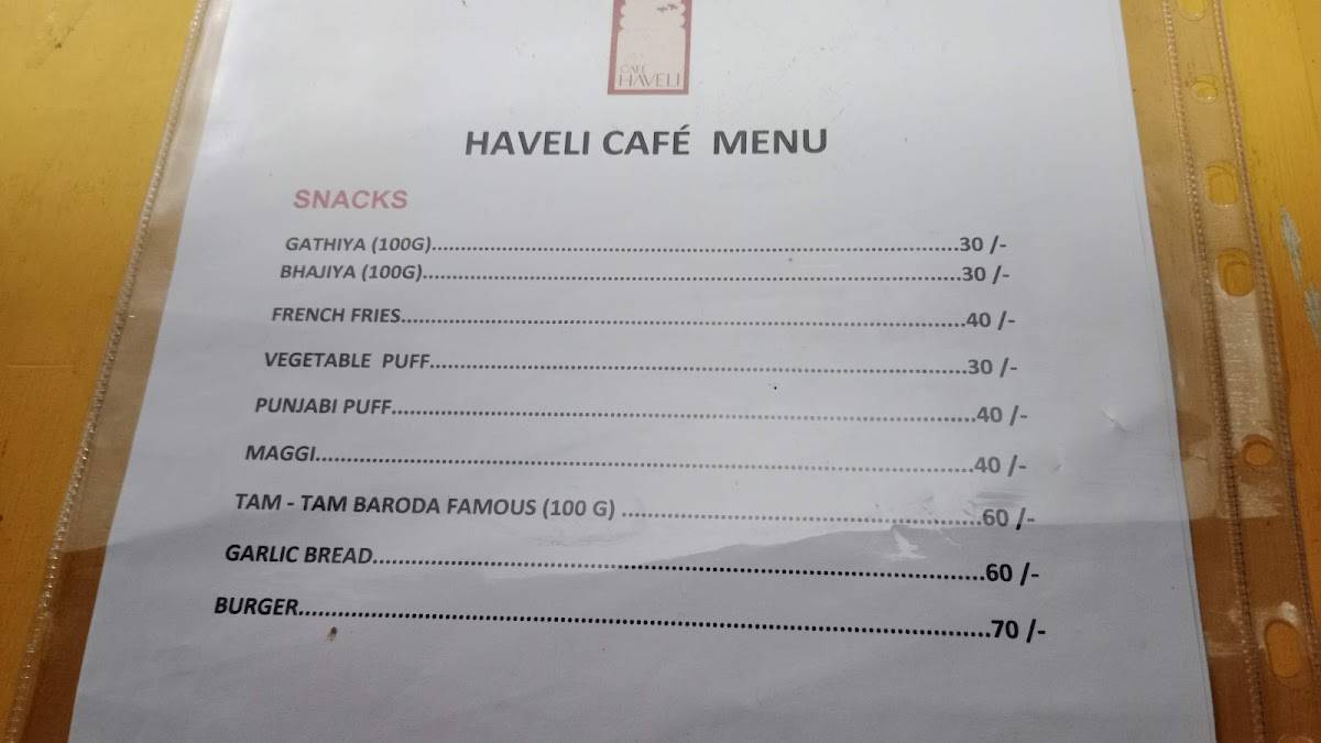 Menu at Haveli Cafe, Veraval