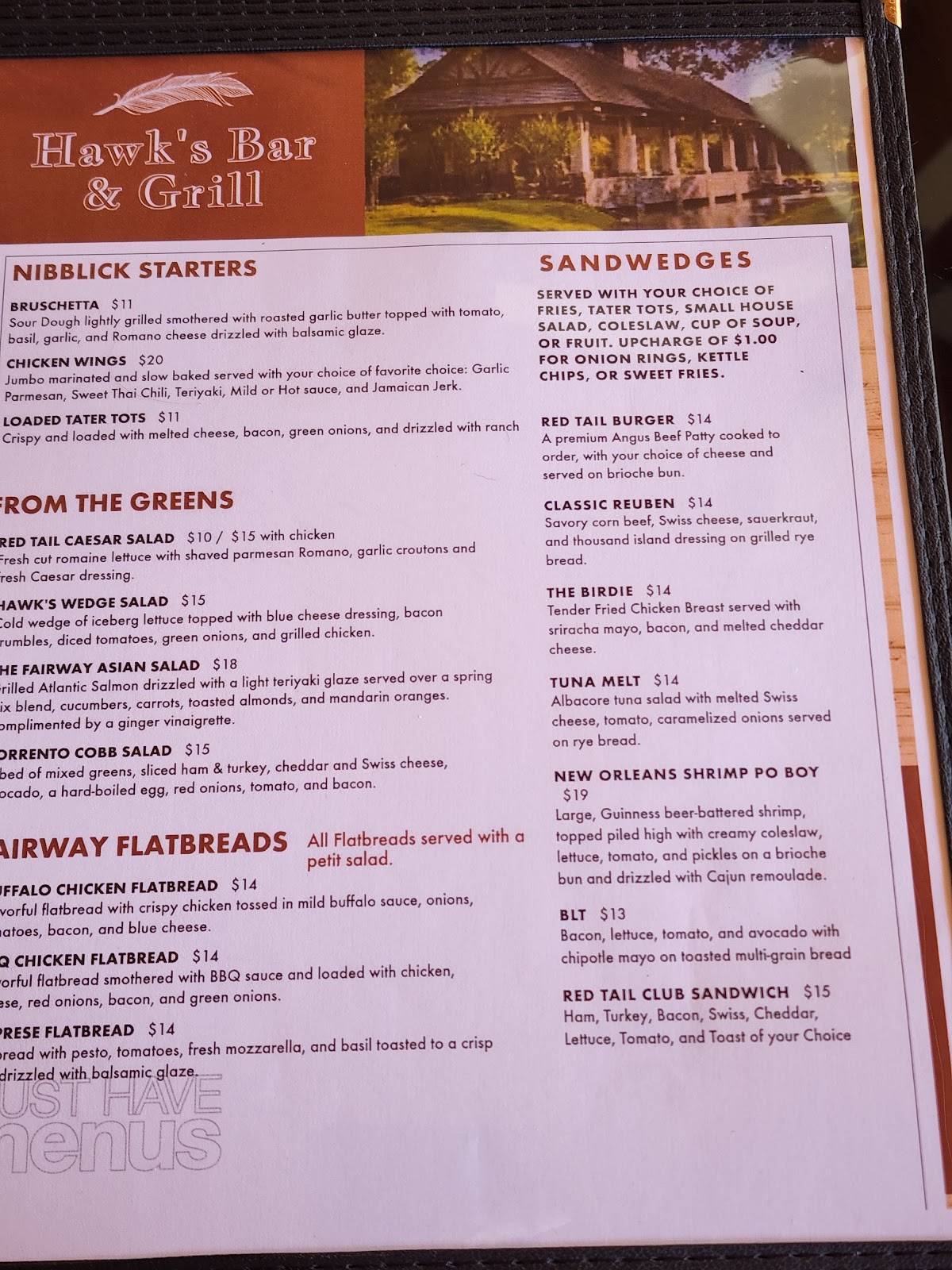 Menu at Hawk's Bar & Grill at RedTail, Sorrento
