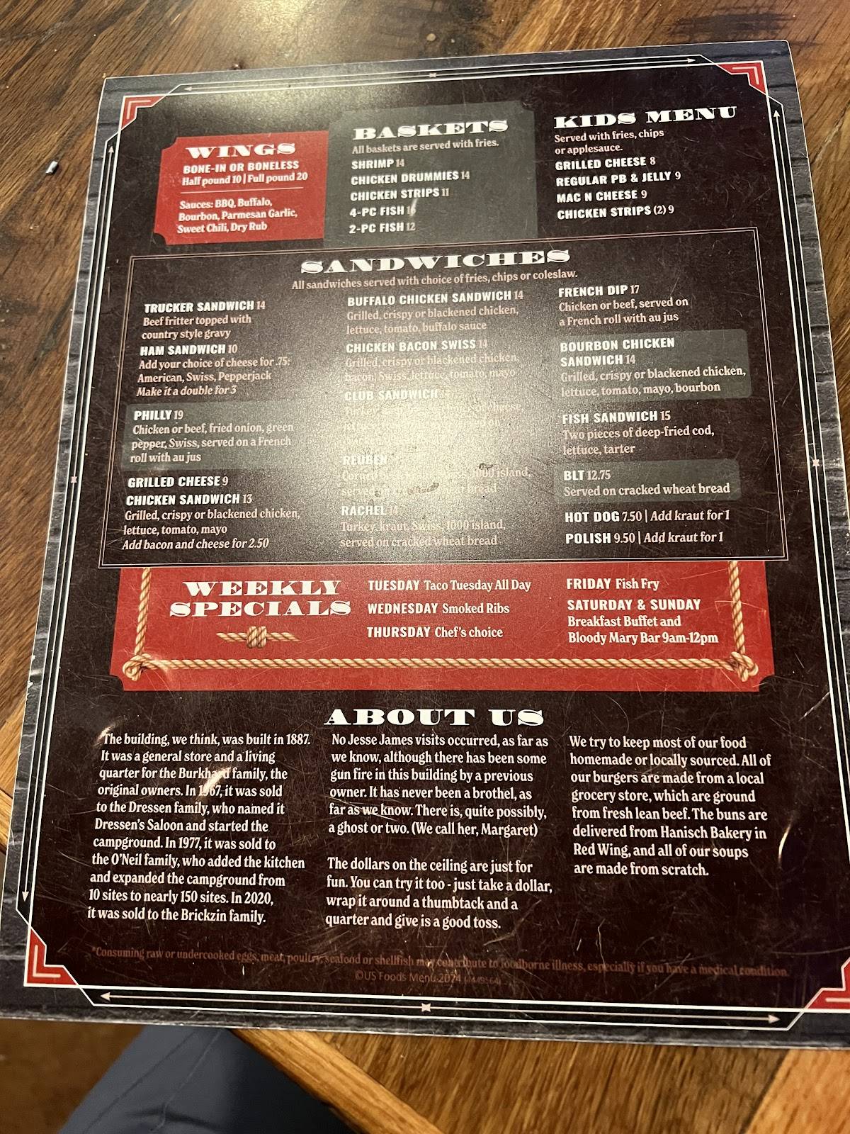 Menu at Hay Creek Saloon pub & bar, Red Wing