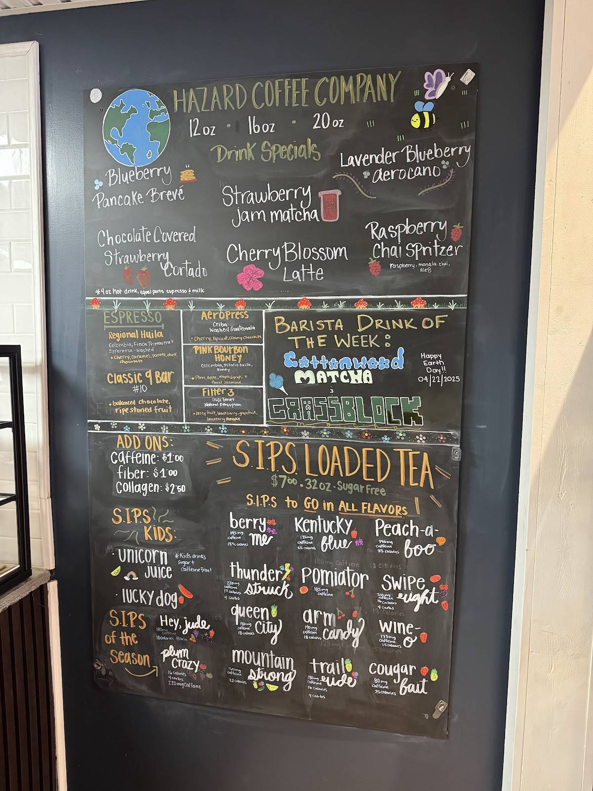 Menu at Hazard Coffee Company, Hazard