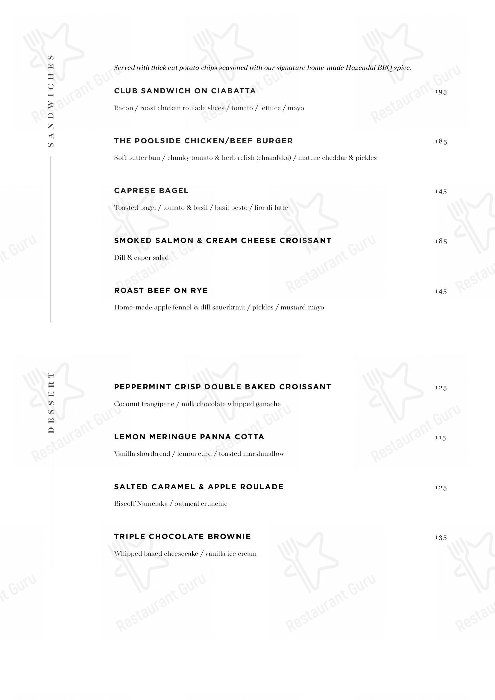 Menu at Hazendal Wine Estate cafe, Stellenbosch