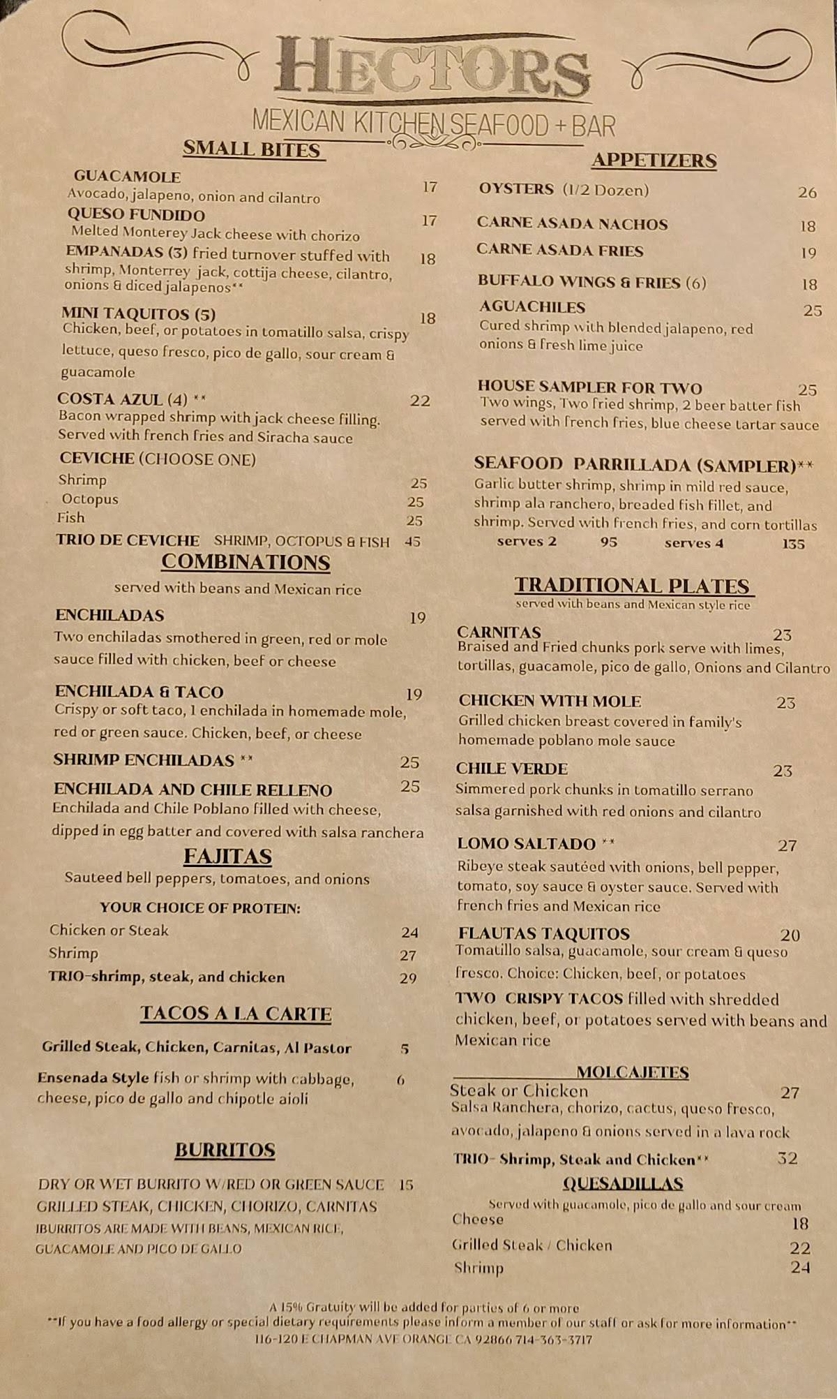 Menu at Hectors On The Circle / Plaza pub & bar, Orange