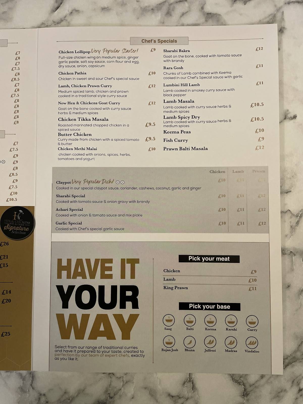 Menu at Hen & Chickens Bar & Grill (West Bromwich), West Bromwich