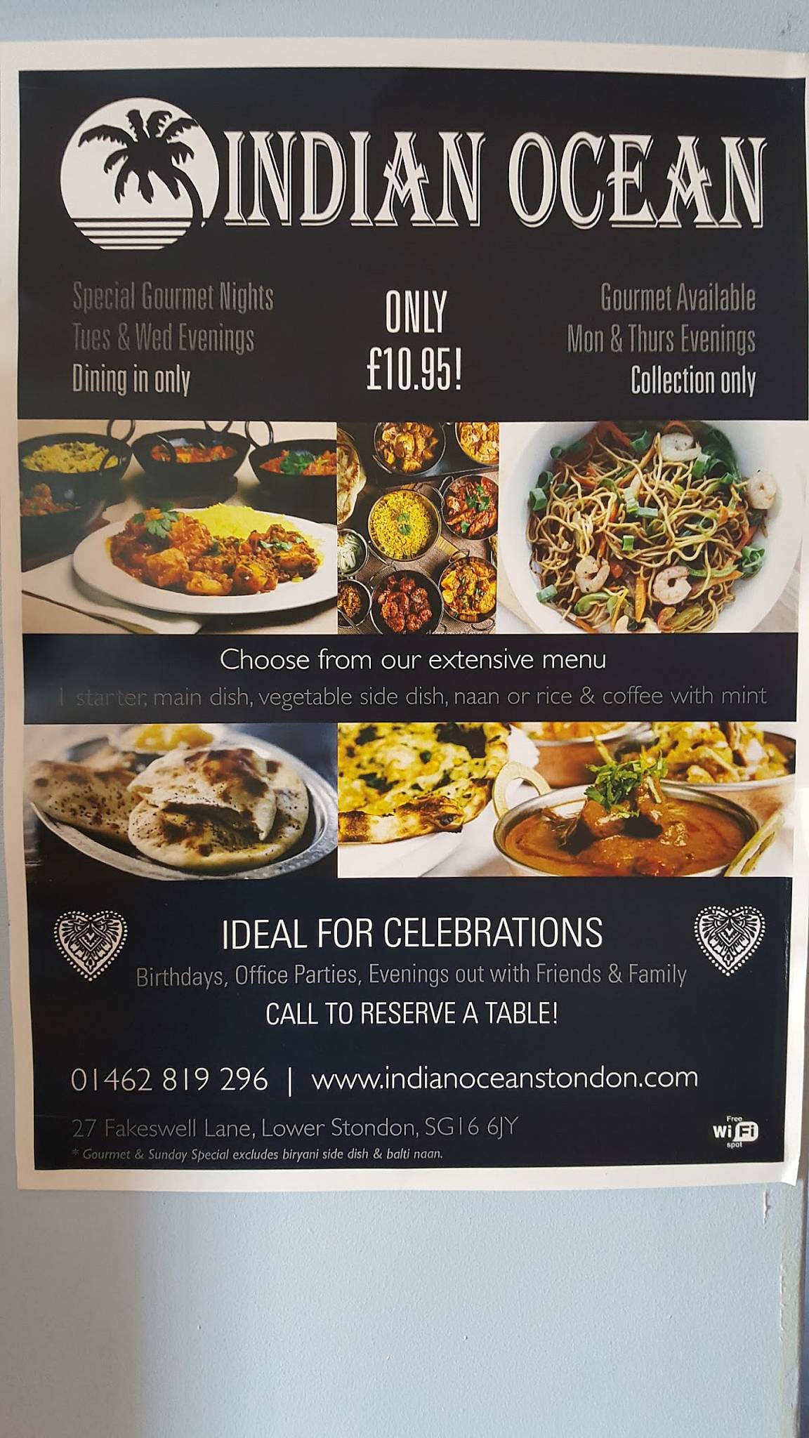 Carta del restaurante Indian Ocean, Henlow
