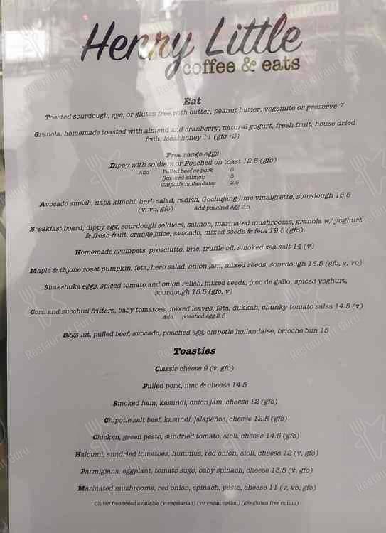 Menu at Henry Little cafe, Perth, 376/420 Wellington Street