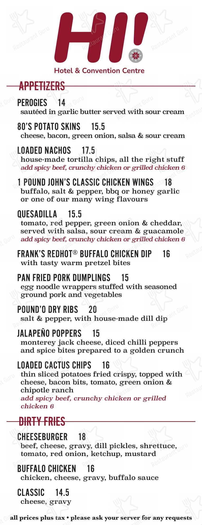 Menu at Heritage Inn Hotel & Convention Centre restaurant, Saskatoon