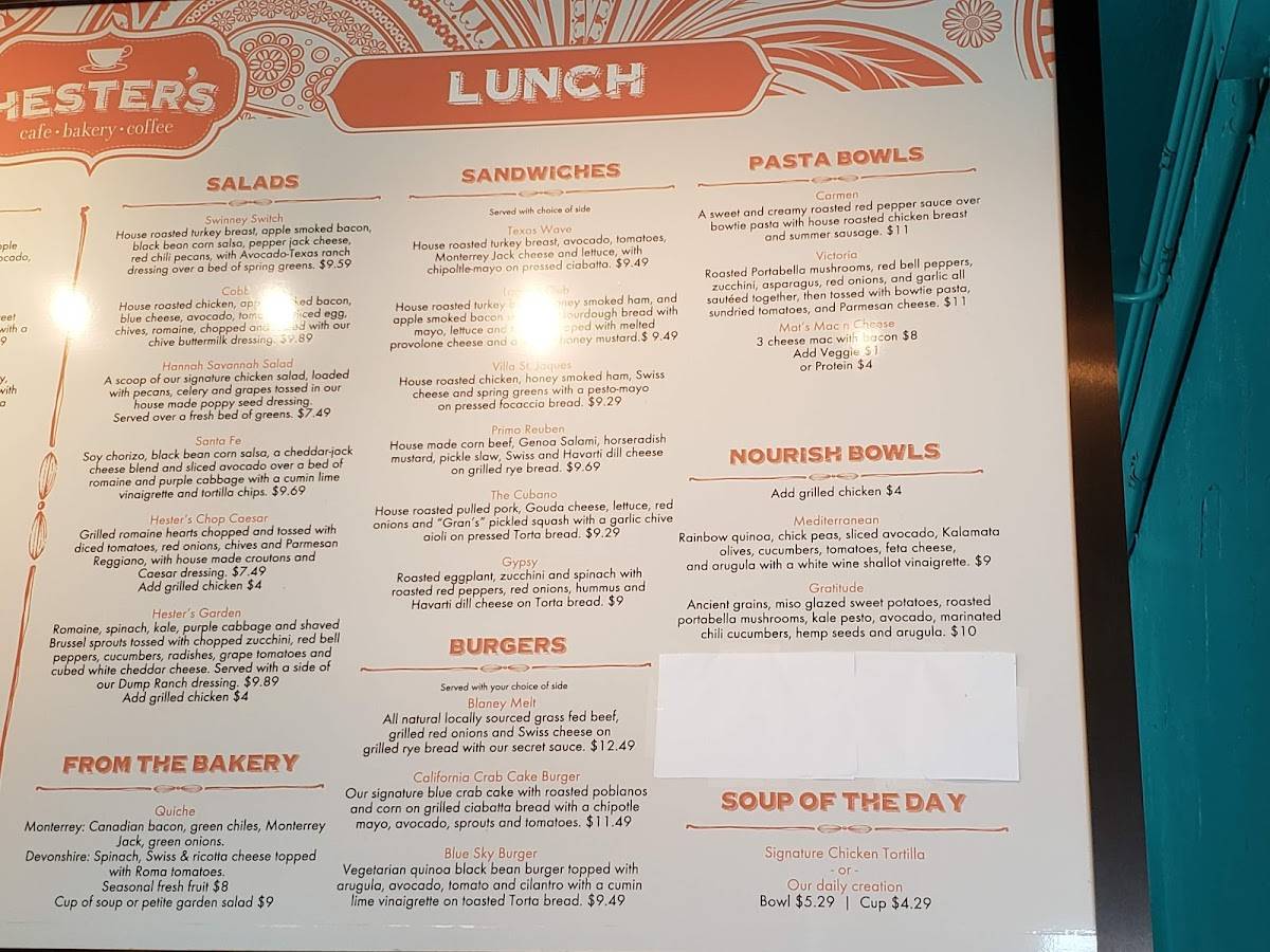 Menu at Hester's Cafe Six Points, Corpus Christi, S Alameda St