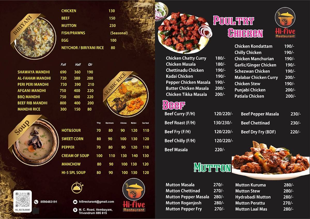 Menu at HI-FIVE RESTO & EVENTS, Vembayam