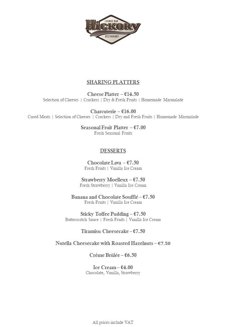 Menu at Hickory Restaurant, Paphos