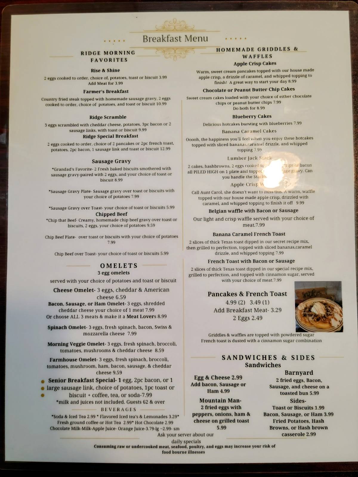 Menu at Hickory Ridge Restaurant, Chambersburg