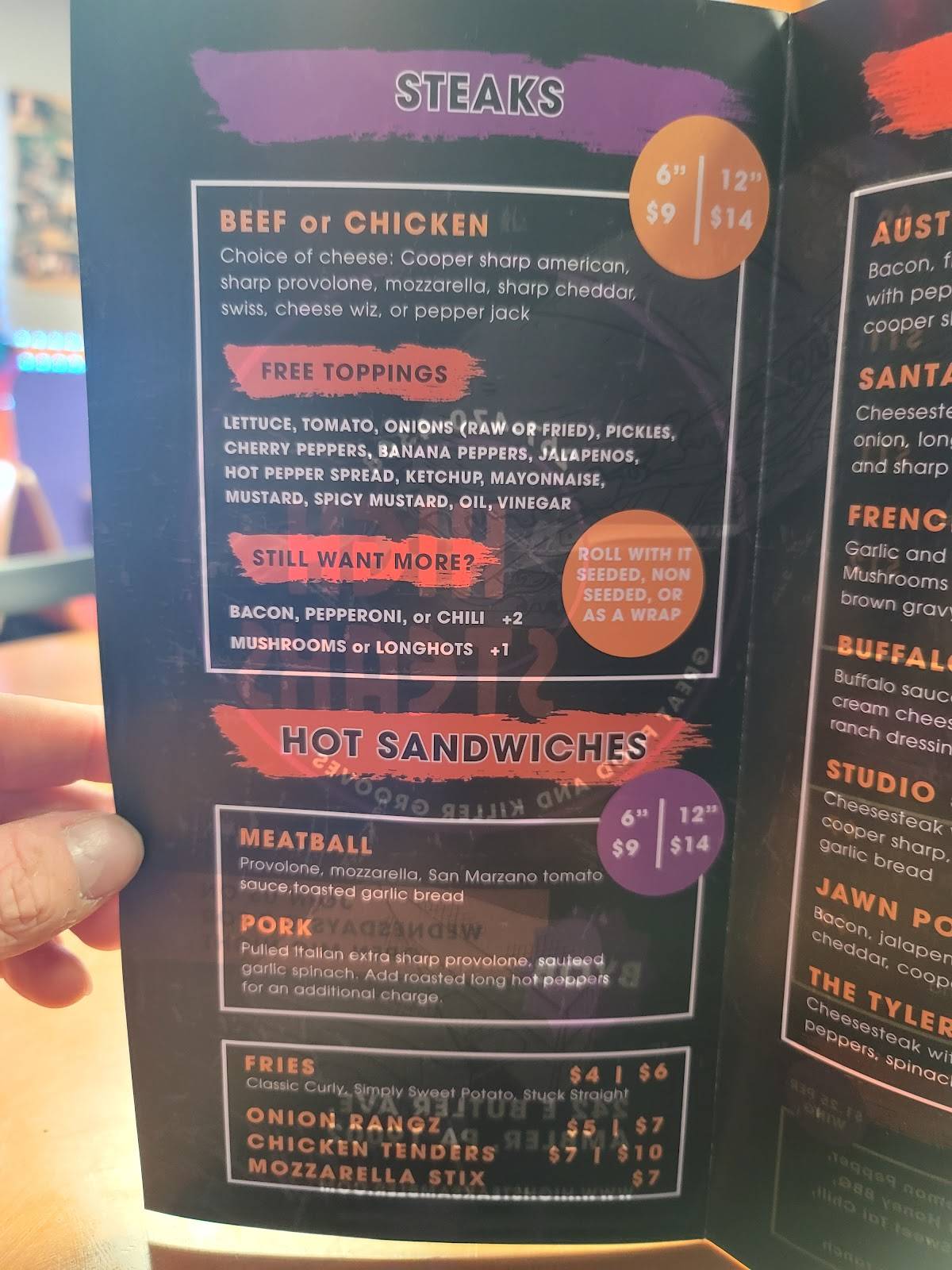 Menu at High Steaks restaurant, Ambler