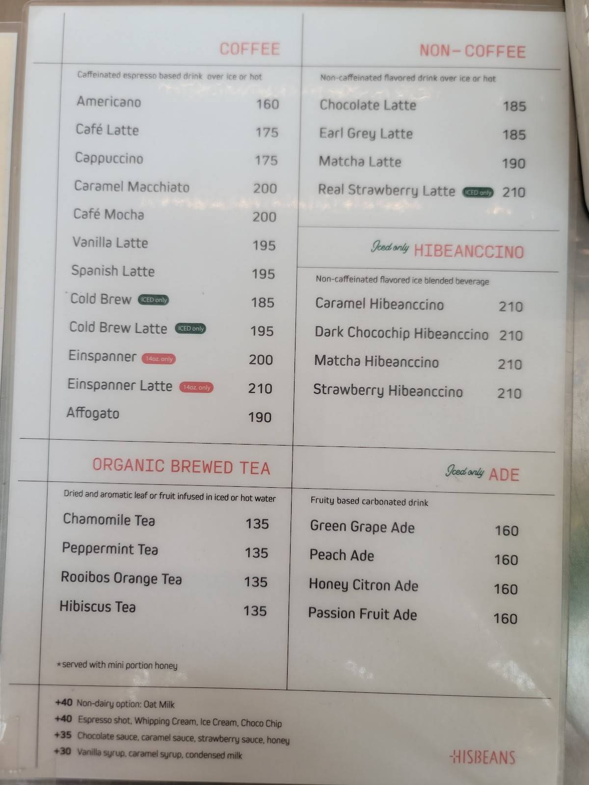 Menu at Hisbeans Cafe Philippines, Quezon City