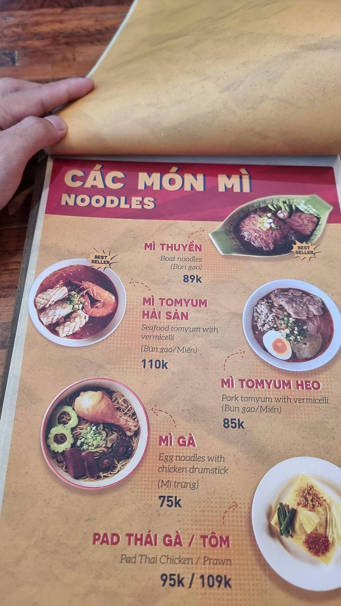 Menu at Gõ - Thai Noodles restaurant, Ho Chi Minh City, 94 Xuân Thủy