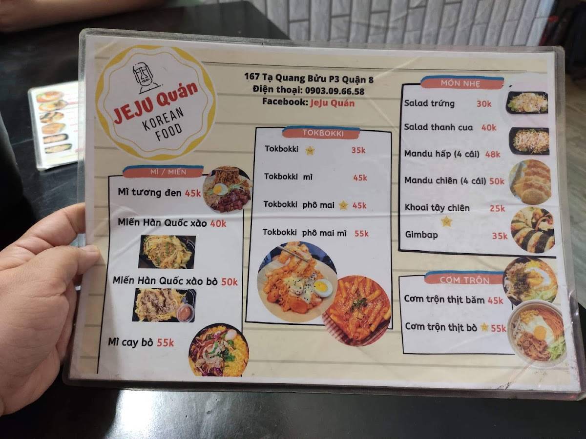 Menu at Jeju quán restaurant, Ho Chi Minh City