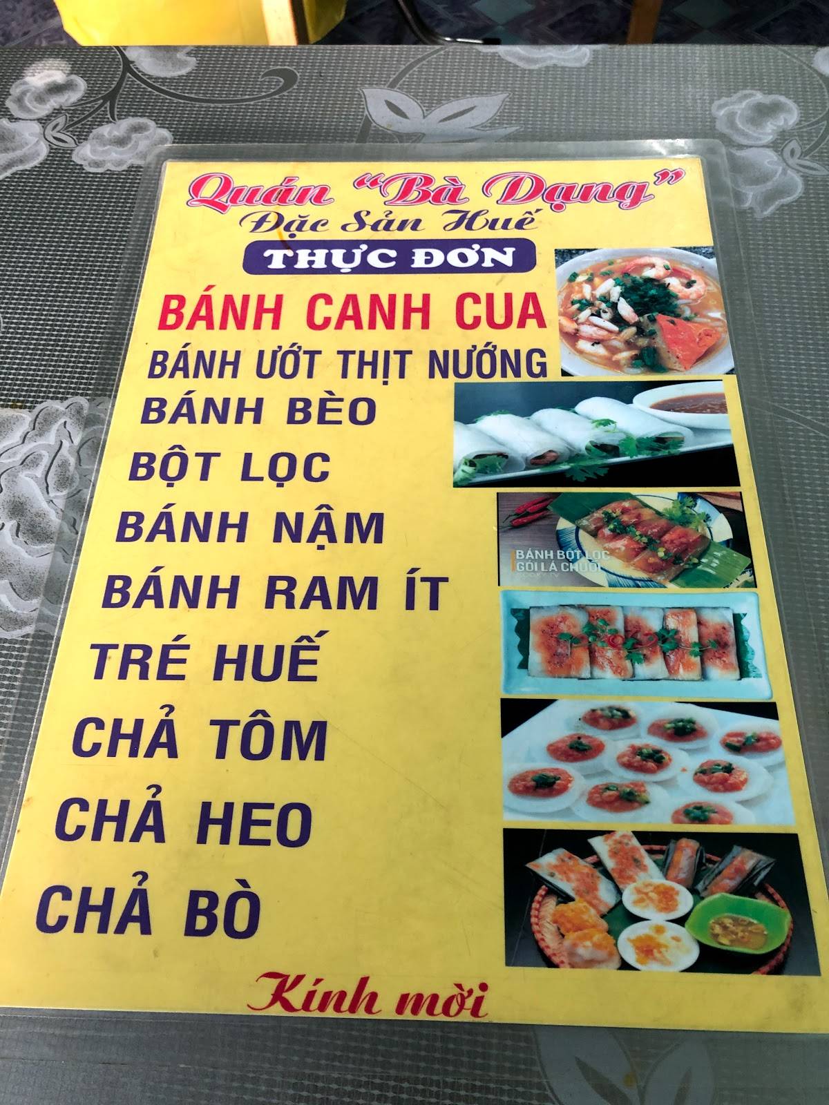 Carta del restaurante Quán Bà Dạng - Bánh Canh Cua Bột Lọc, Ciudad Ho ...