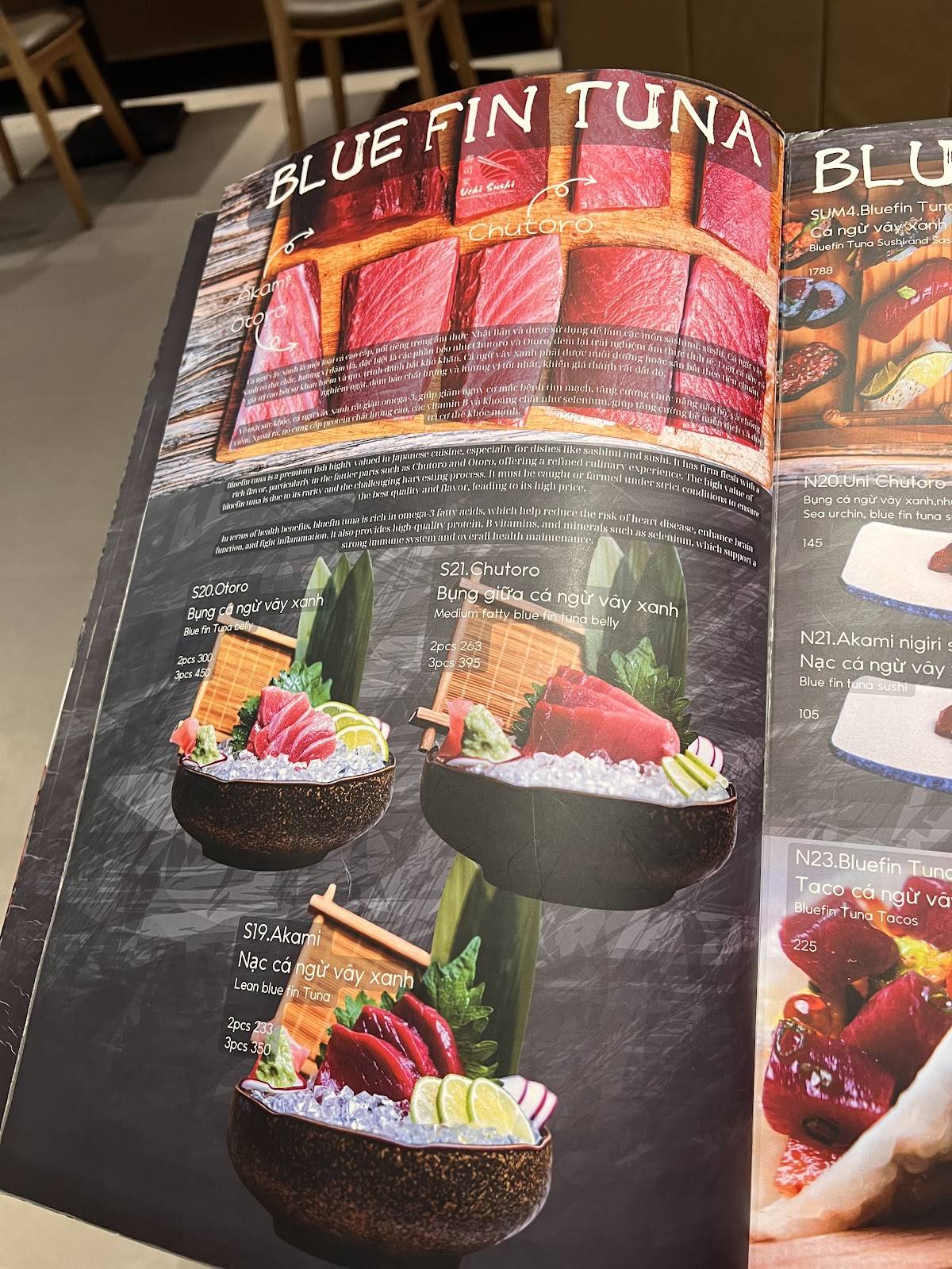 Menu at Uchi Sushi restaurant, Ho Chi Minh City, 14 Số 45