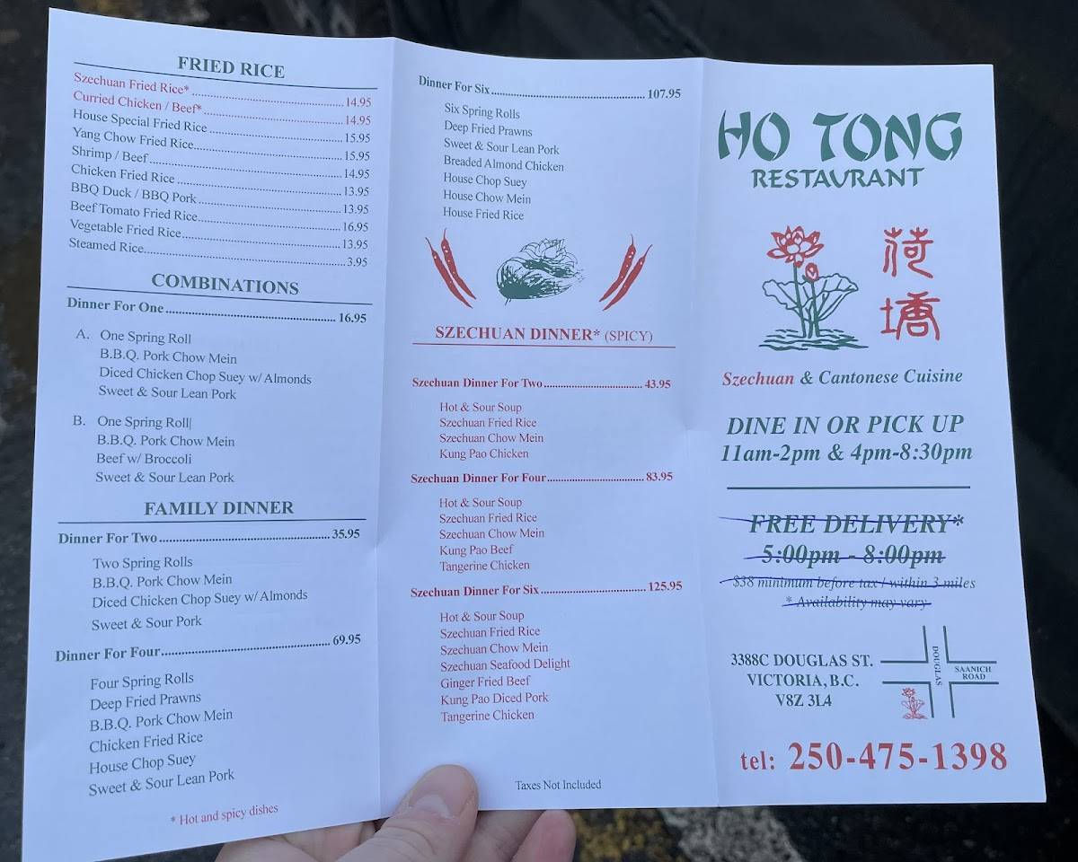 Menu at Ho Tong Restaurant, Victoria, Douglas St Unit D