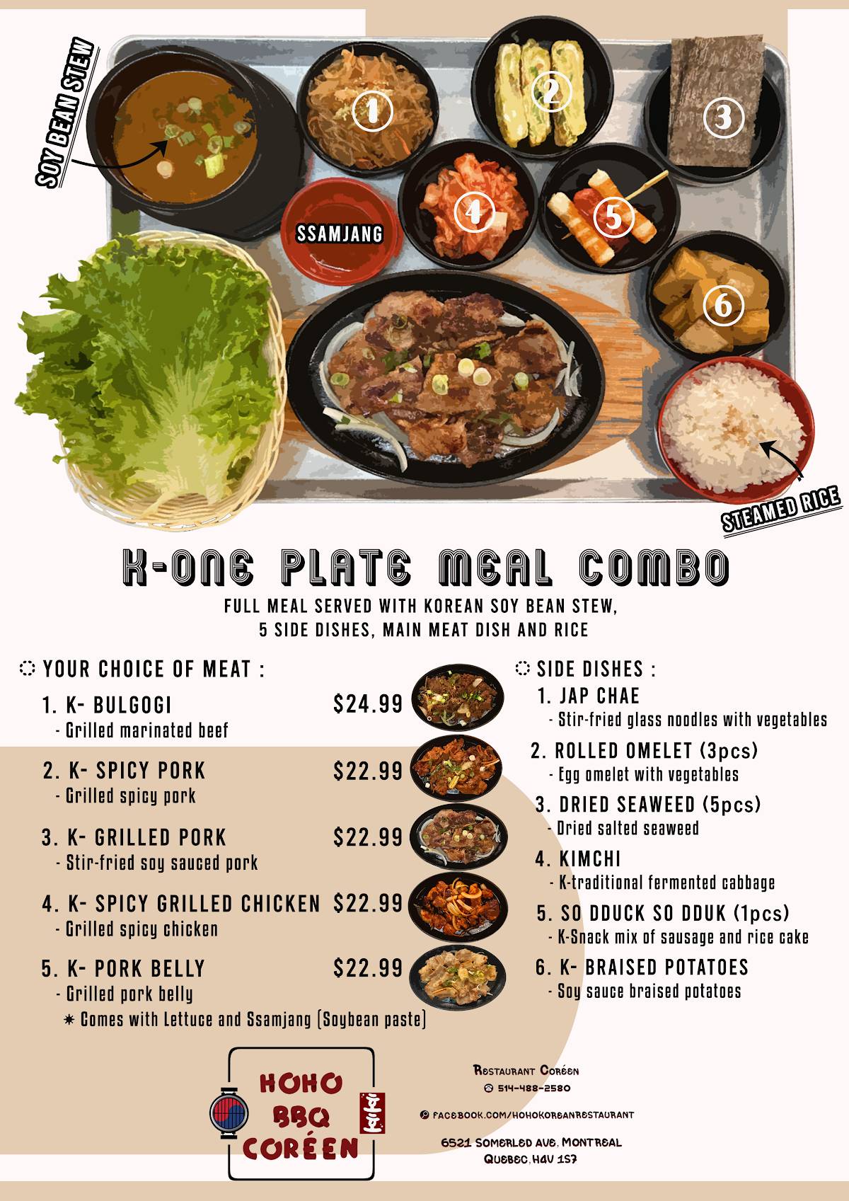 Menu au HoHo Korean BBQ, Montréal