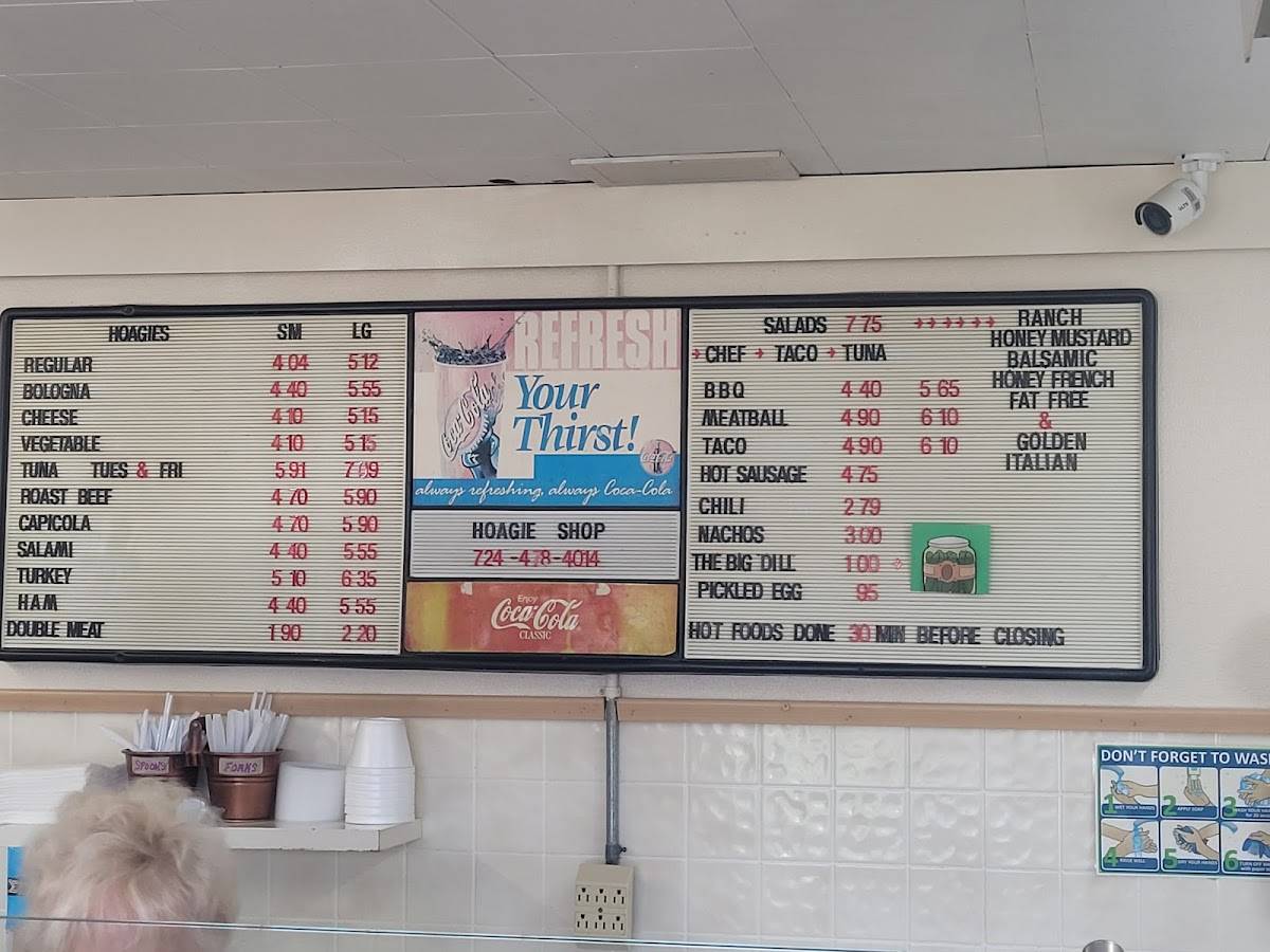 Menu at Hoagie Shop restaurant, North Apollo