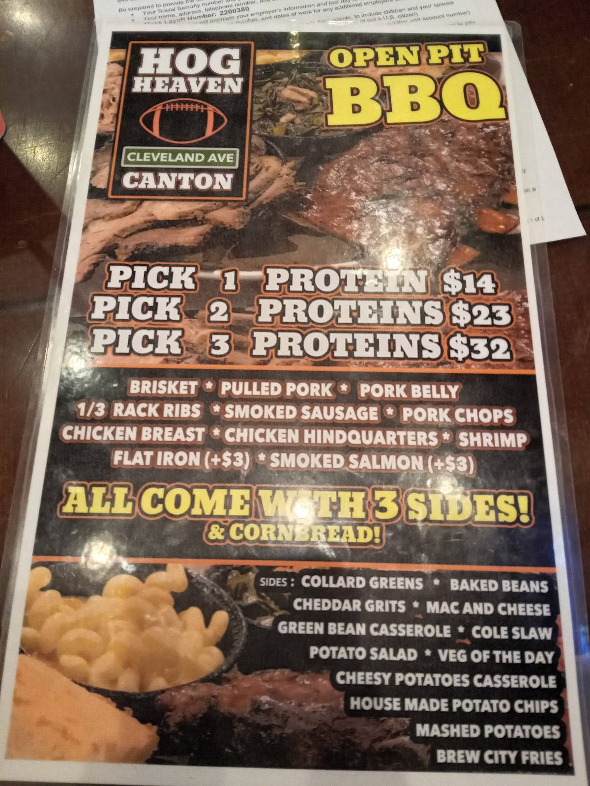 Menu at Hog Heaven BBQ, Canton