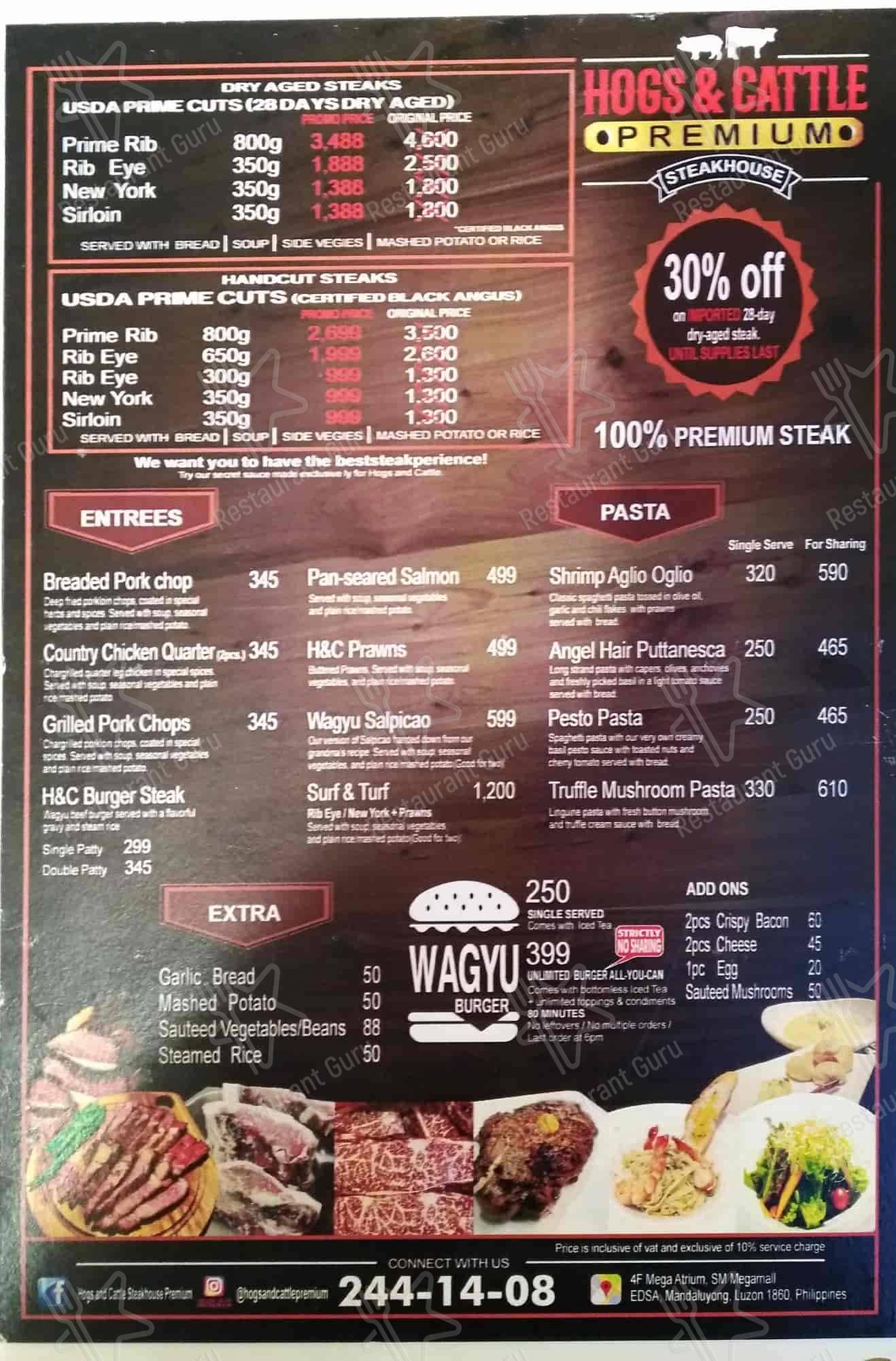 Menu at Hogs & Cattle Steakhouse, Pasay, SM MOA