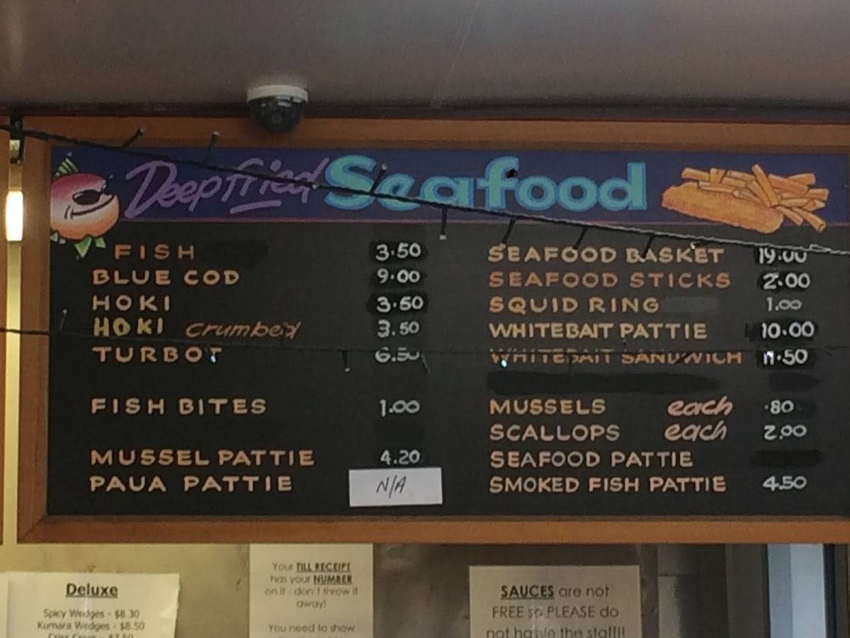 Menu at Hokitika Townchip restaurant, Hokitika