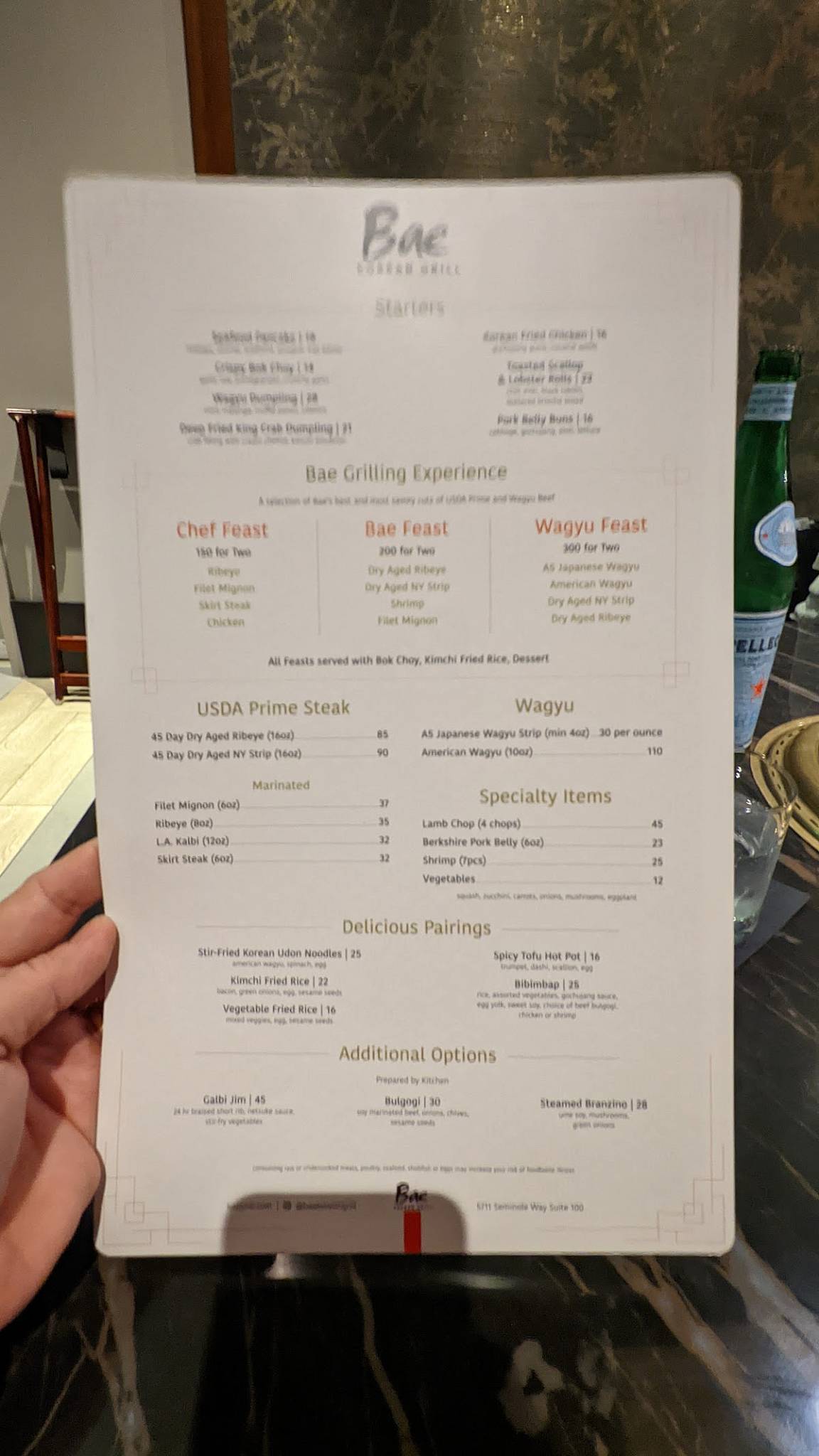 Menu at Bae Korean Grill BBQ, Hollywood