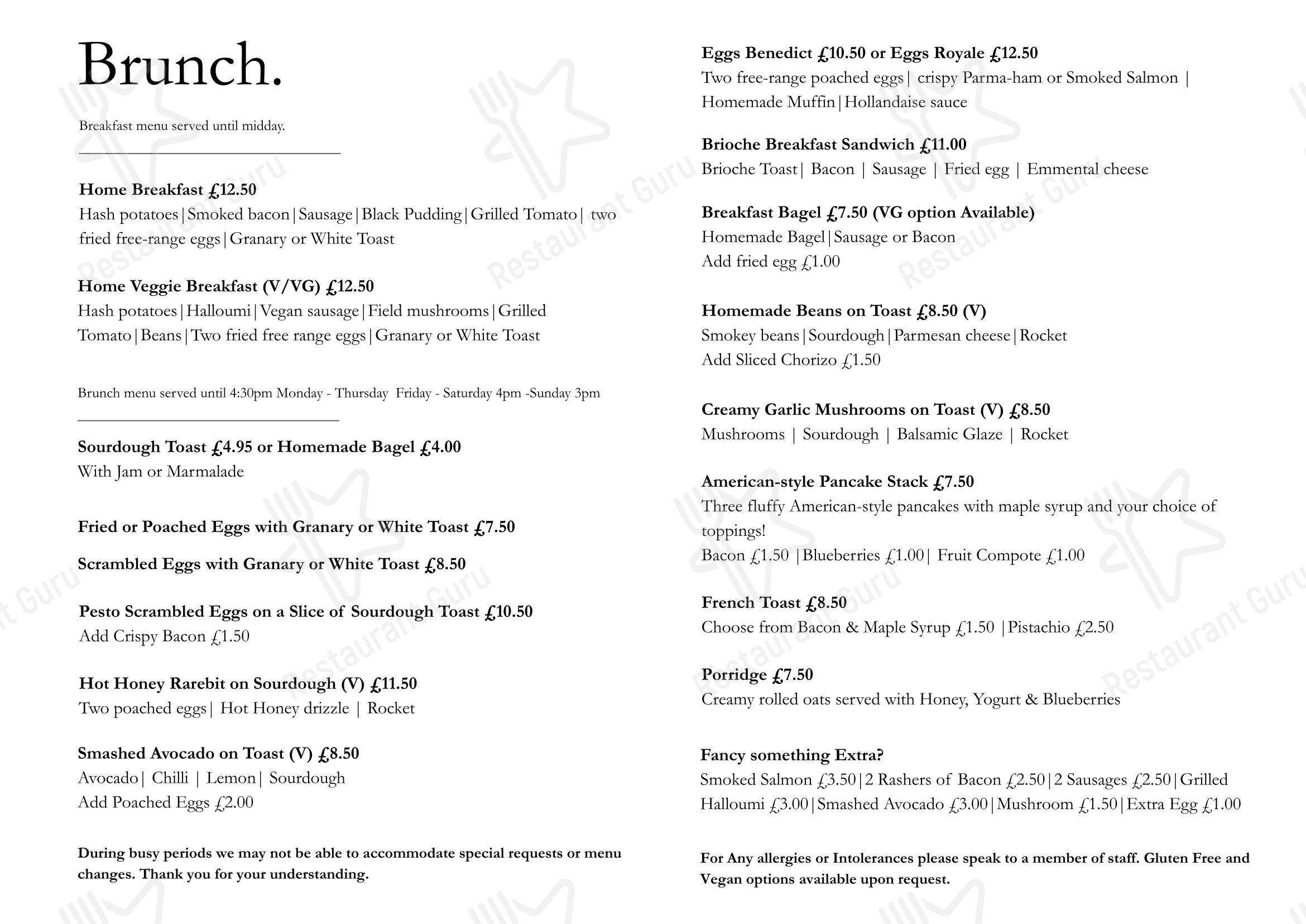 Menu at Home Coffee cafe, Birkenhead, 62 Christchurch Rd