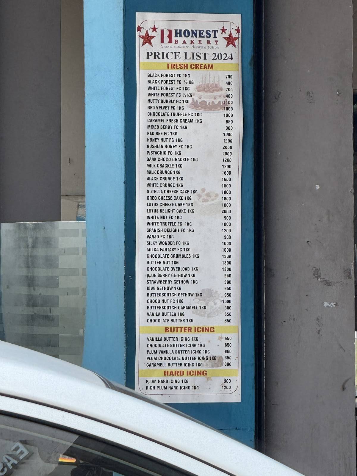Menu at Honest Bakery, Thrissur, Jhons Fort View Building