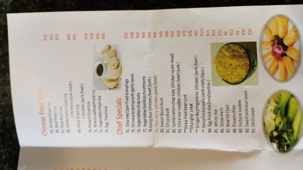 Carta del restaurante Hong Fu Takeaway, Johannesburgo
