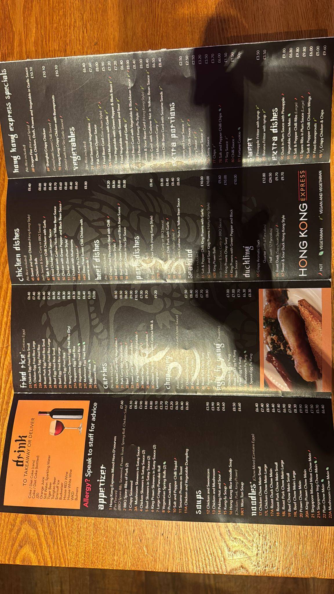 Menu at Hong Kong Express fast food, Newport, Holyrood St