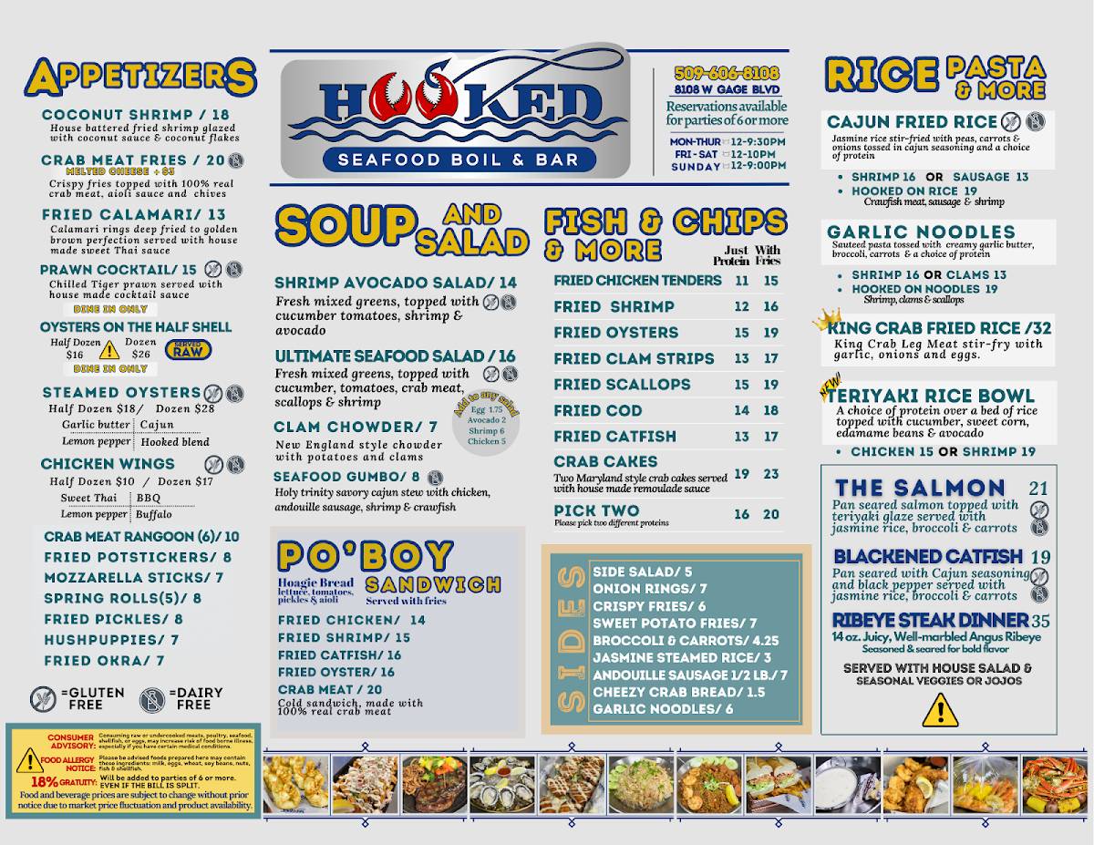 Menu at Hooked Seafood Boil & Bar, Kennewick