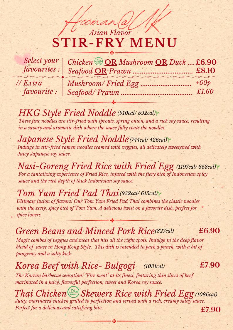 Menu at Hooman@UK restaurant, Sutton Coldfield