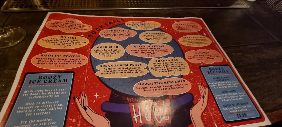 Menu at Hoot The Redeemer pub & bar, Edinburgh
