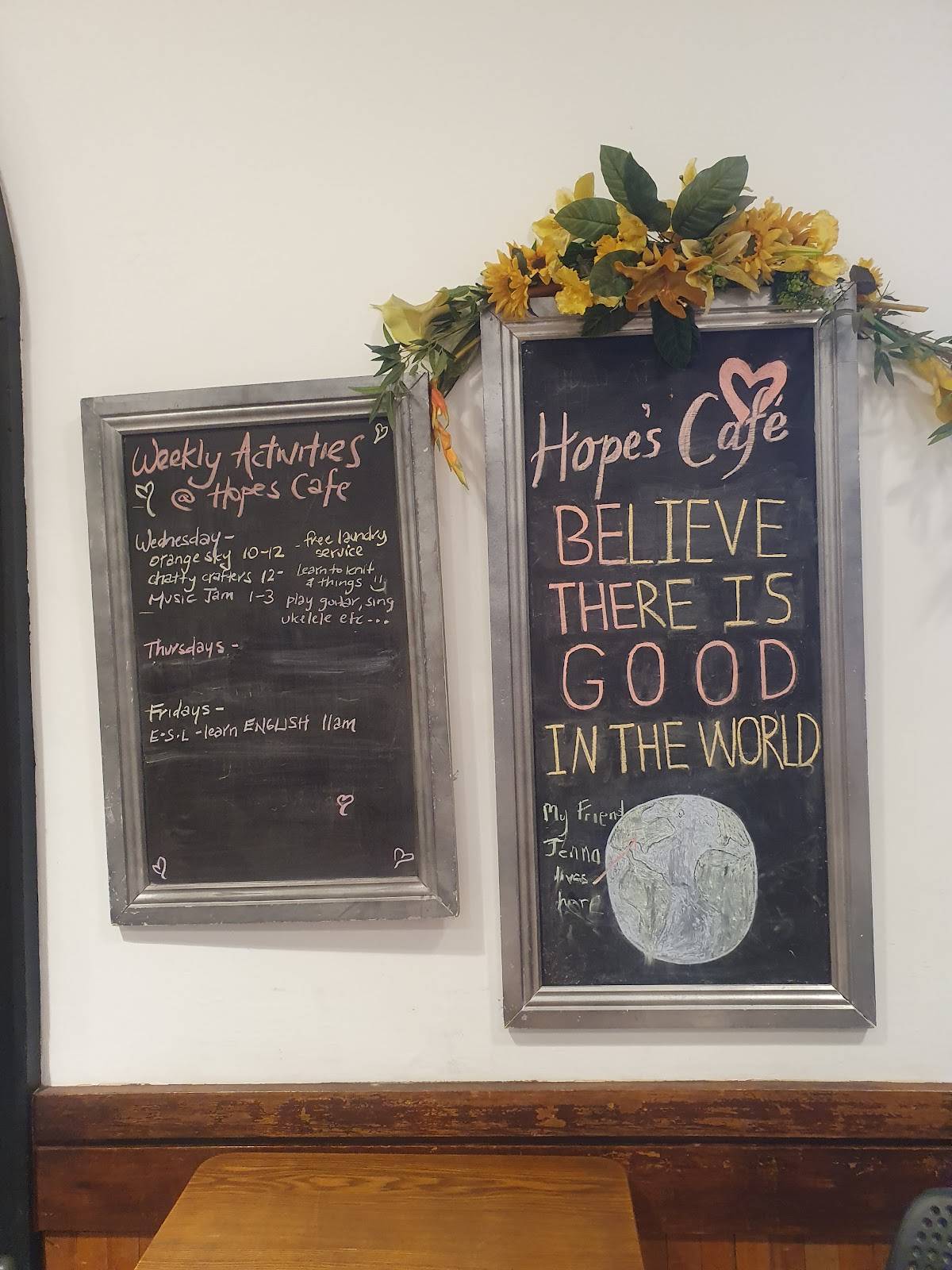 Menu at Hope's Café cafe, Beulah Park