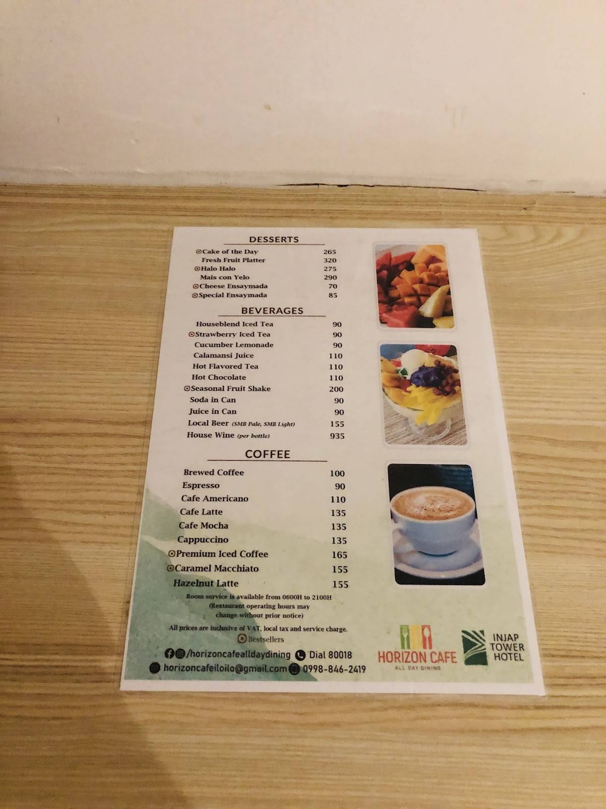 Menu at Horizon Cafe - Iloilo, Iloilo City, Injap Tower Hotel