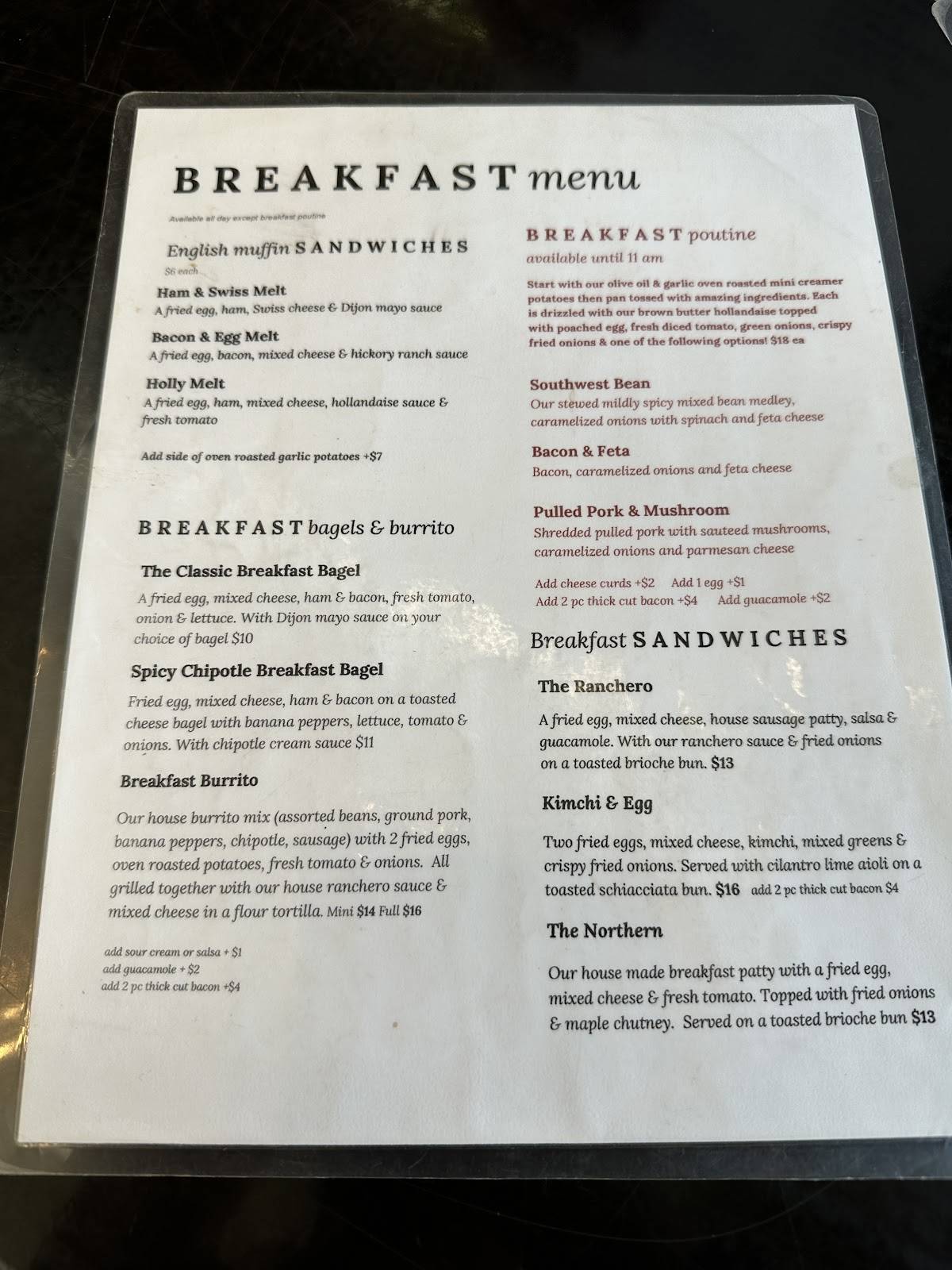 Menu au Hot Shots Cafe, Cranbrook
