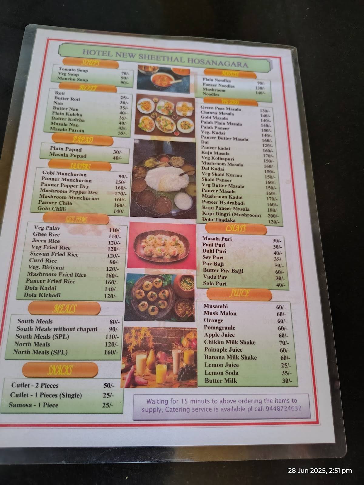 Menu at Hotel New Sheethal, Hosanagar